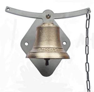 Bronze front door bell with stainless steel oscillating mount